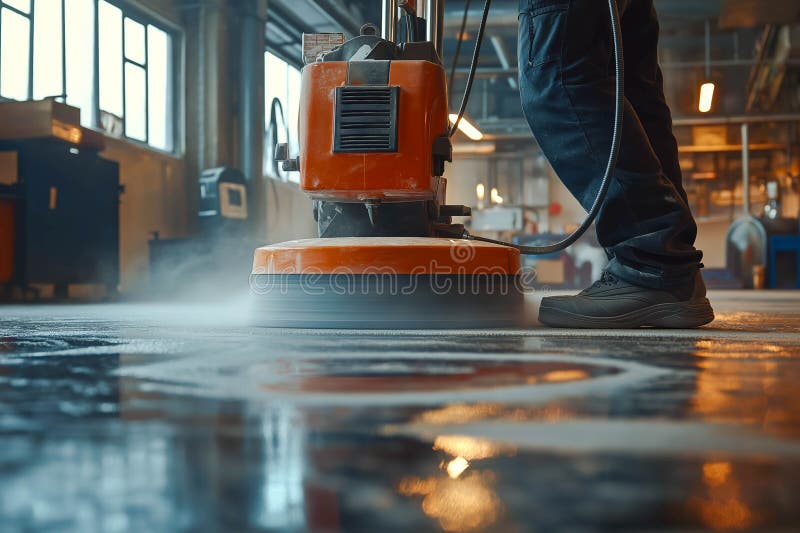 A Professional Master Cleans the Floor with a Polishing Machine Stock ...