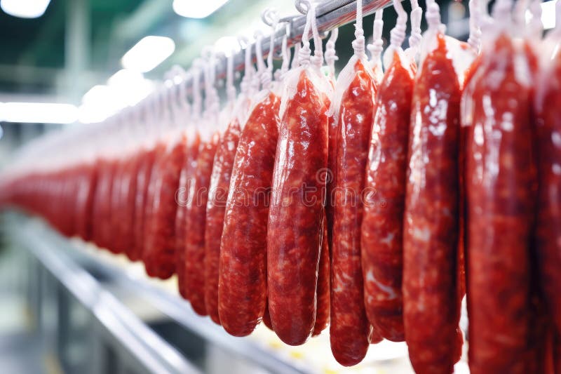 Professional Meat Production: Rows of Fresh Sausages Stock Illustration ...