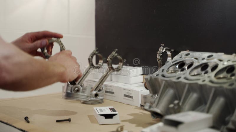 Professional Mechanic Assembles Engine Kit, Installs Pistons, Rings in ...