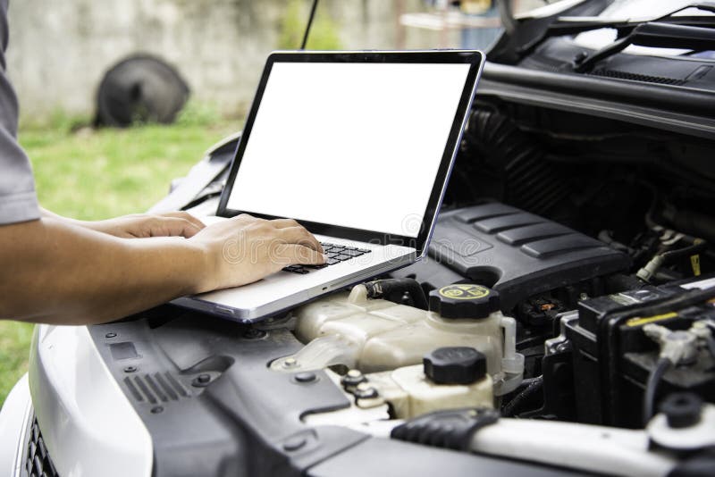 Professional Mechanic Checking Car Engine Search for Data with L Stock ...