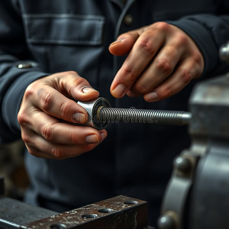 A Professional Mechanic or Machinist Using a Threading Tool To Create ...