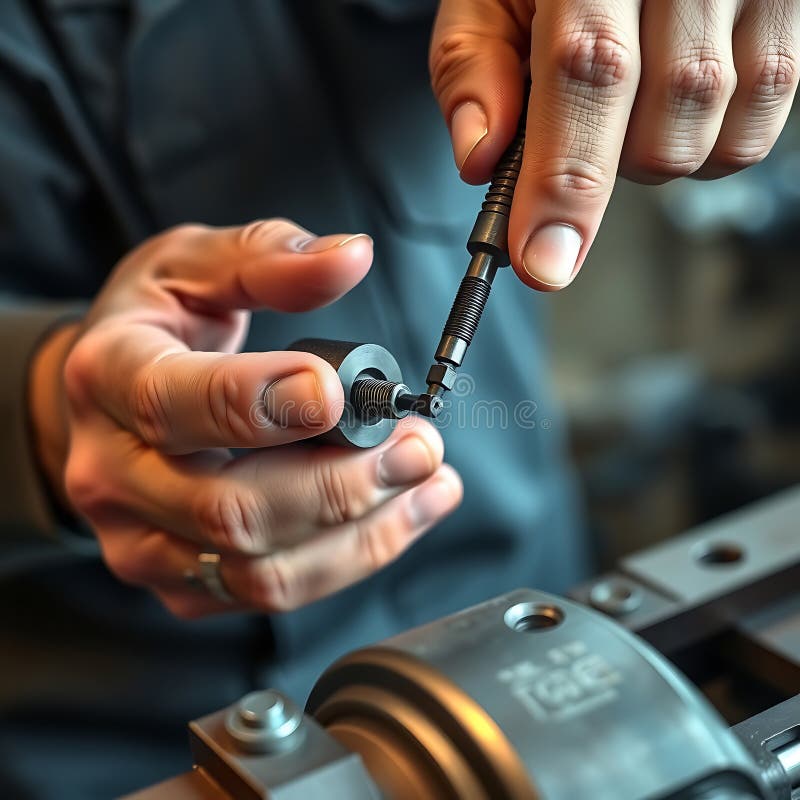 A Professional Mechanic or Machinist Using a Threading Tool To Create ...