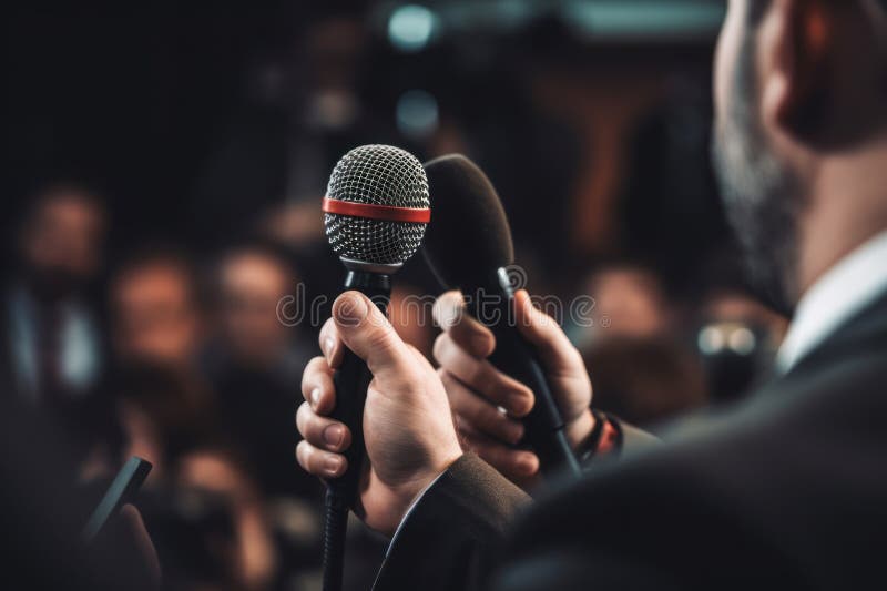 Professional Media Interview Hand a Hold Microphone after a Press ...