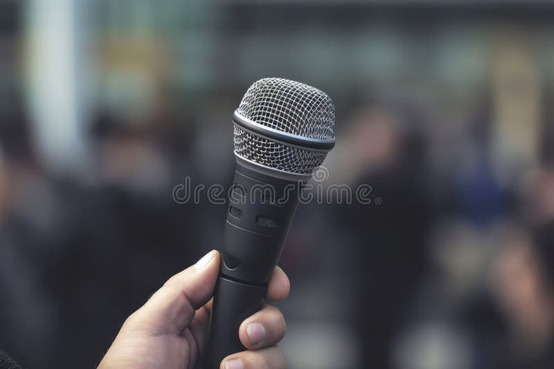 Professional Media Interview Hand a Hold Microphone after a Press ...