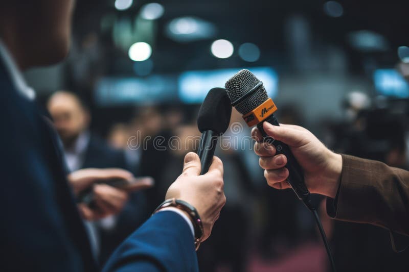 Professional Media Interview Hand a Hold Microphone after a Press ...