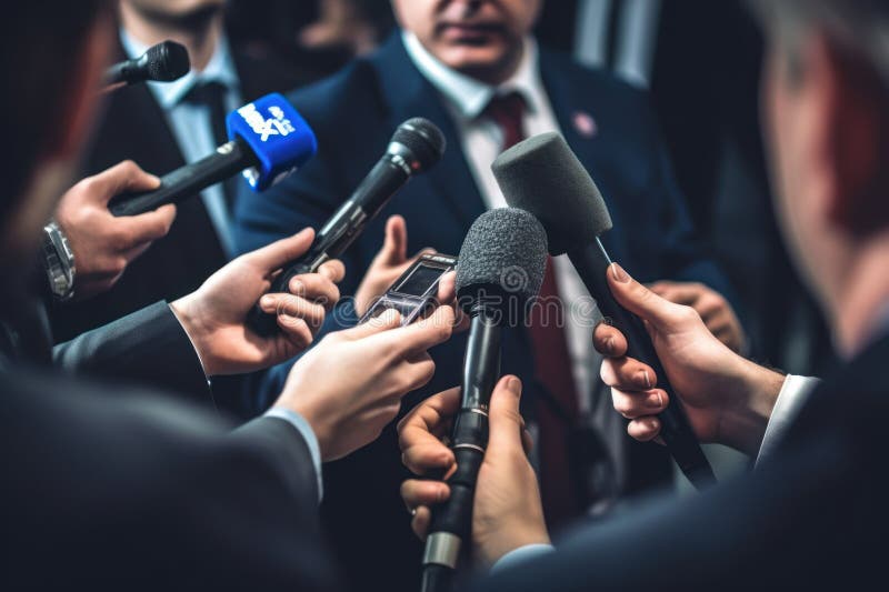 Professional Media Interview Hand a Hold Microphone after a Press ...