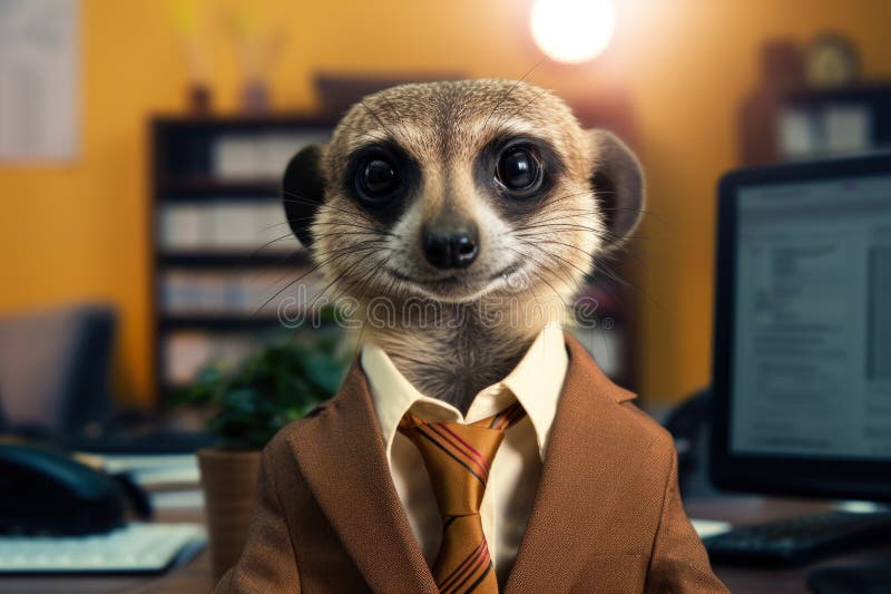 A Professional Meerkat Dressed in a Suit and Tie, Working at a Computer ...