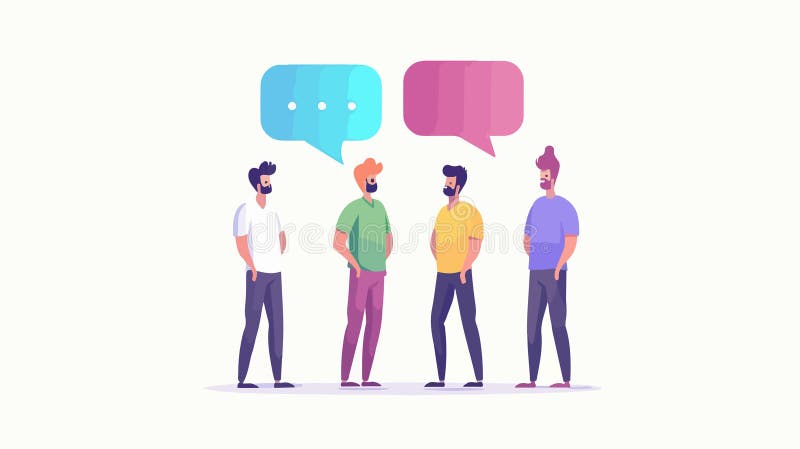 Professional Men Having Conversation with Speech Bubbles, Diverse ...