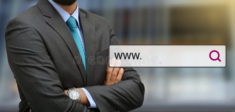 Professional Men Standing with Illustrated Web Search Bar Stock Image ...