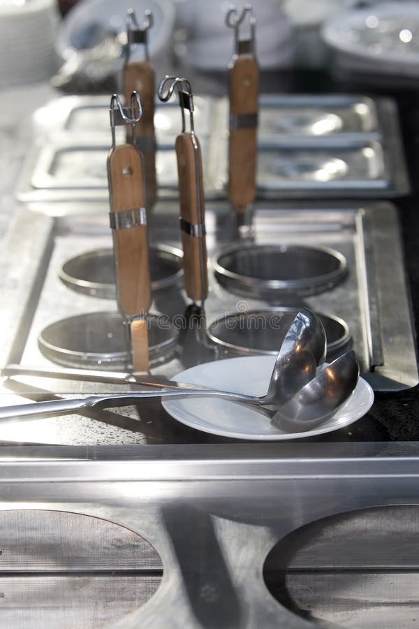 Professional Metal Pots Cooker with Ladles Stock Photo - Image of pots ...