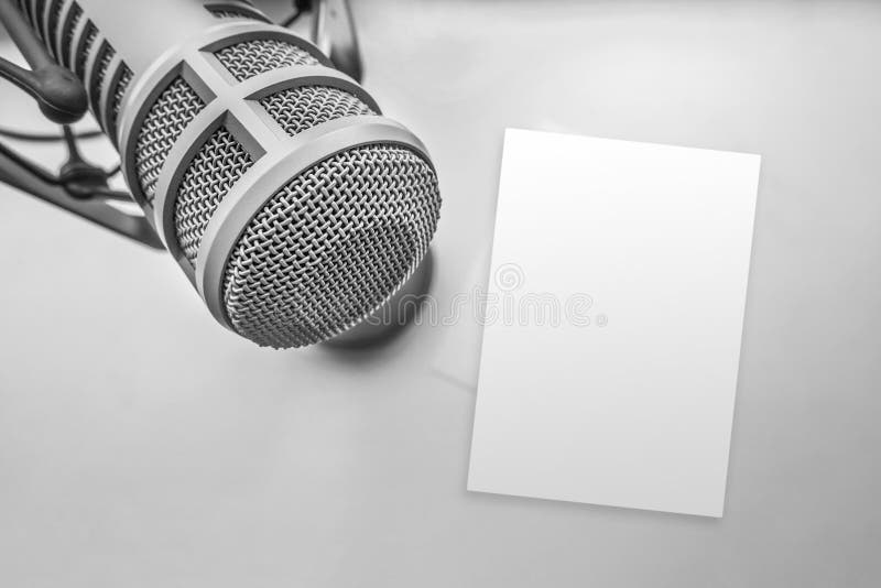 Professional Microphone and Blank Sheet of Paper Stock Photo - Image of ...