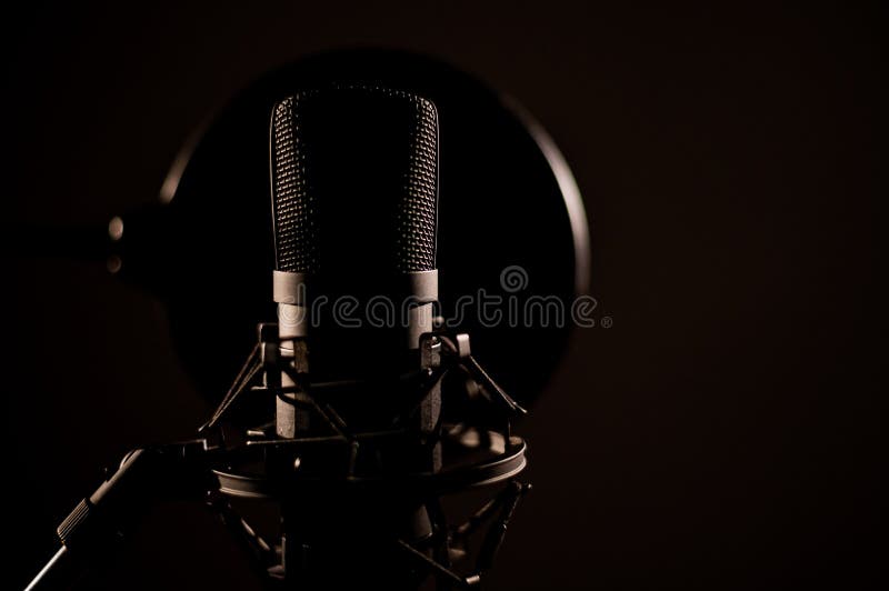 Professional Microphone in Pink Smoke on a Black Background. Stock ...