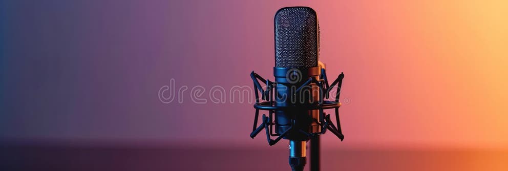 Professional Microphone with Gradient Pink and Purple Backdrop, Set for ...