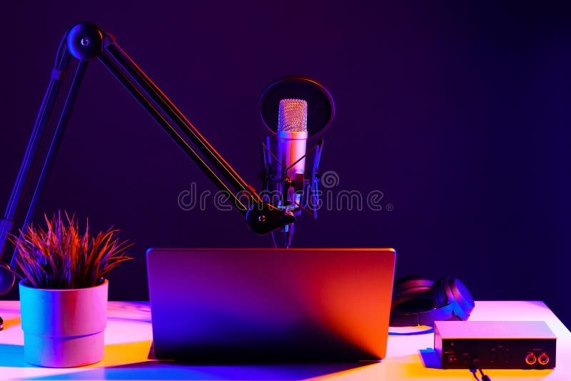 Professional Microphone and Laptop in Recording Studio Stock Photo ...