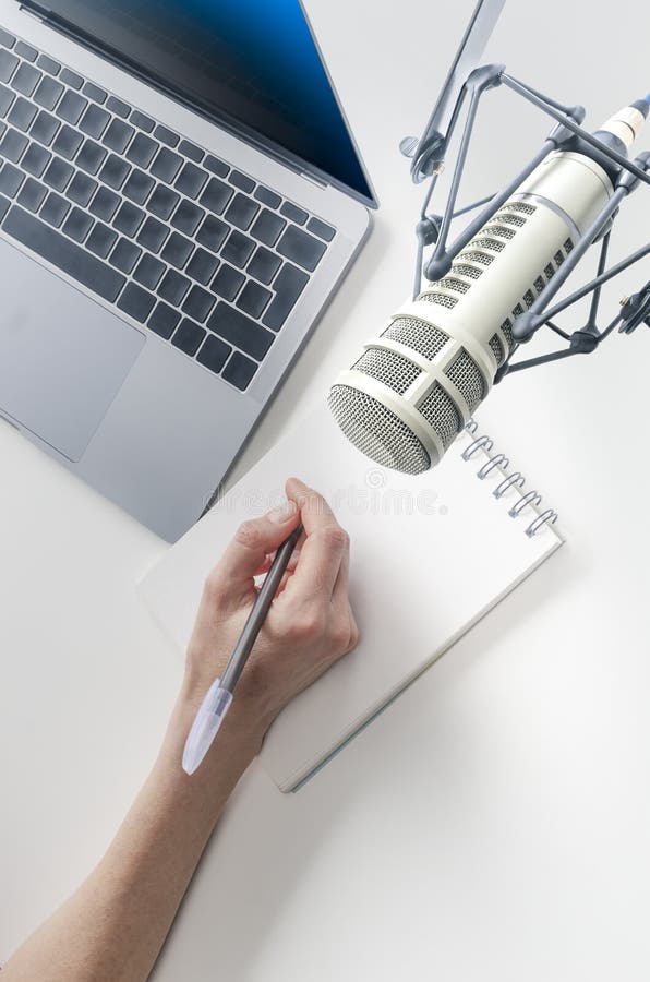 Professional Microphone and Laptop Stock Image - Image of radio ...
