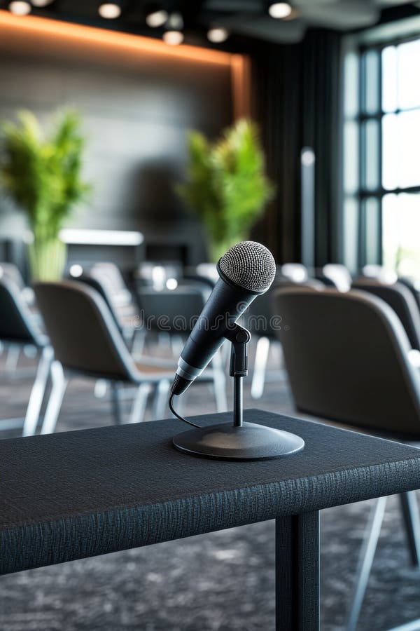 Professional Microphone in Modern Conference Room Ready for ...