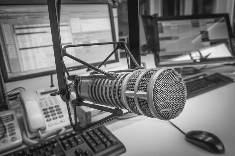 Professional Microphone in Radio Station Studio Stock Image - Image of ...