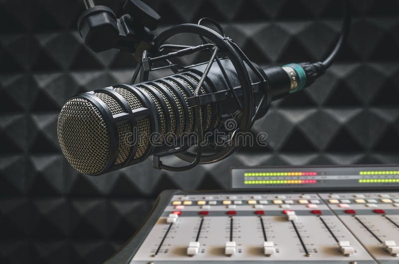 Radio Station Studio: Microphone and Sound Mixer Stock Photo - Image of ...