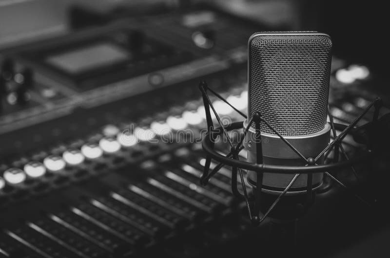 Radio Station Studio: Microphone and Sound Mixer Stock Photo - Image of ...