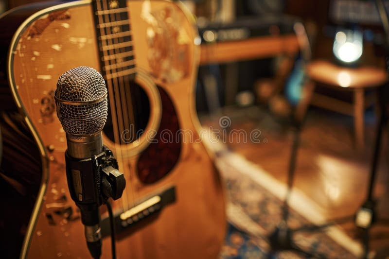Professional Microphone is Ready To Record in a Recording Studio Stock ...