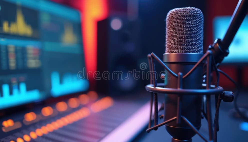 Professional Microphone in Recording Studio with Blurred Background ...