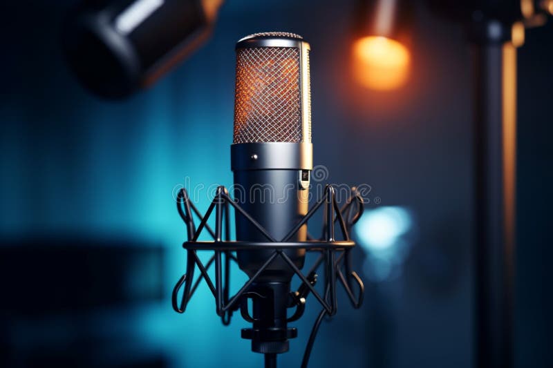 Professional Microphone in Recording Studio, Close-up. Professional ...