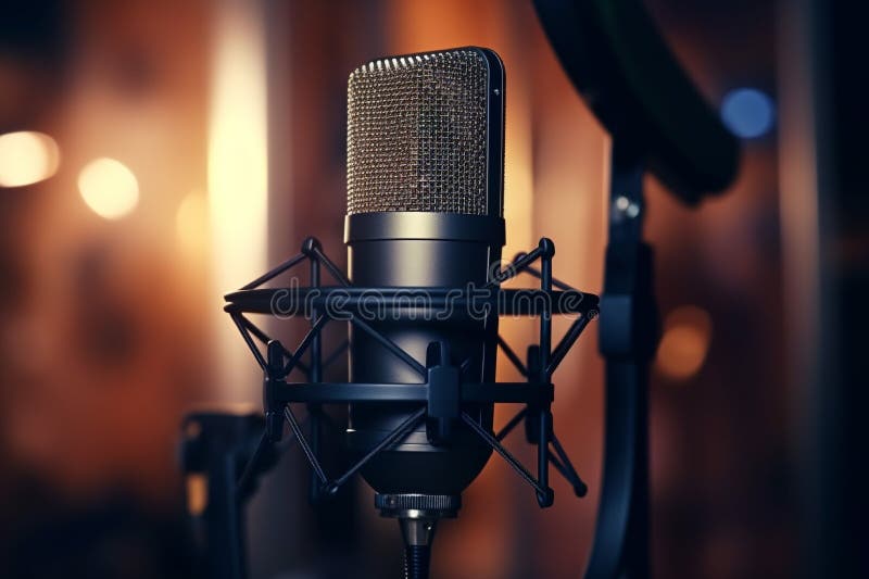 Professional Microphone in Recording Studio, Close-up. Professional ...