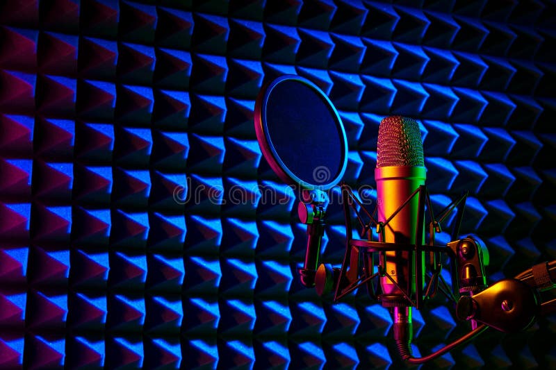 Professional Microphone in a Recording Studio in Blue Light Stock Image ...