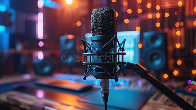Professional Microphone in a Recording Studio Stock Illustration ...