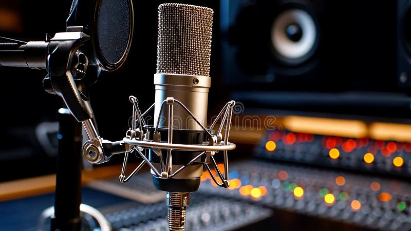 Professional Microphone Setup in Sound Recording Studio with Blurred ...