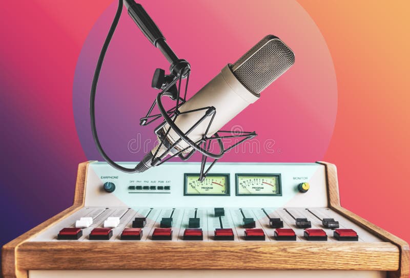 Professional Microphone and Sound Mixer in Radio Station Studio Stock ...