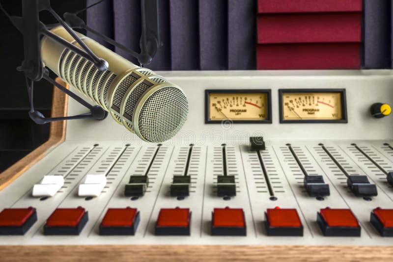 Professional Microphone and Sound Mixer in Radio Station Studio Stock ...