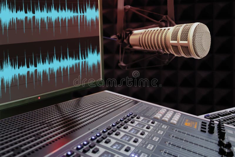 Professional Microphone and Sound Mixer in Radio Station Studio Stock ...