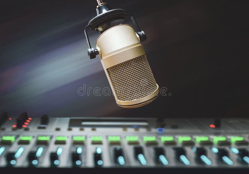 Professional Microphone and Sound Mixer in Radio Studio Stock Image ...