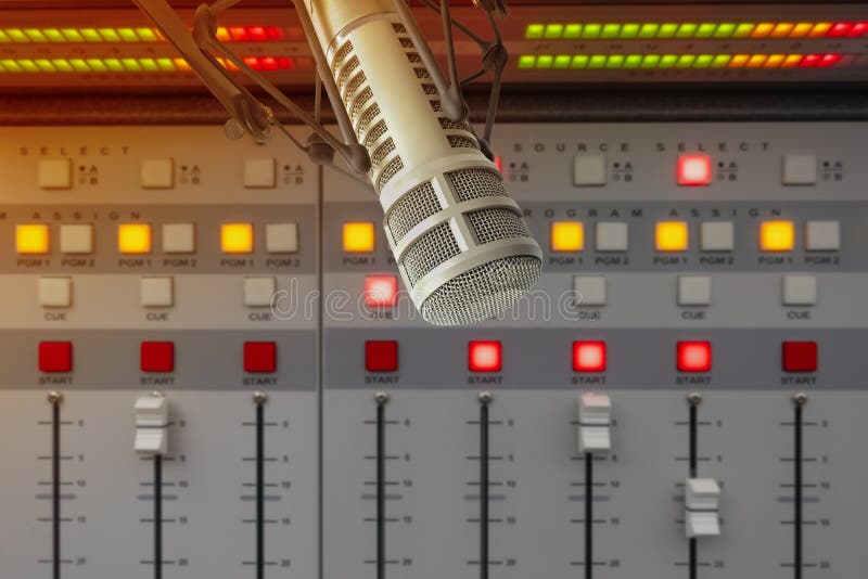 Professional Microphone and Sound Mixer in Radio Studio Stock Photo ...