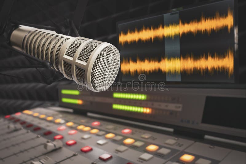 Professional Microphone, Sound Mixer and Wave Form on the Screen Stock ...