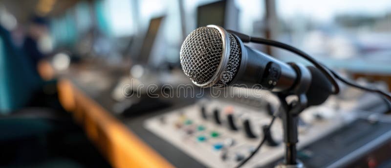 Professional Microphone on Sound Mixing Console in Recording Studio for ...