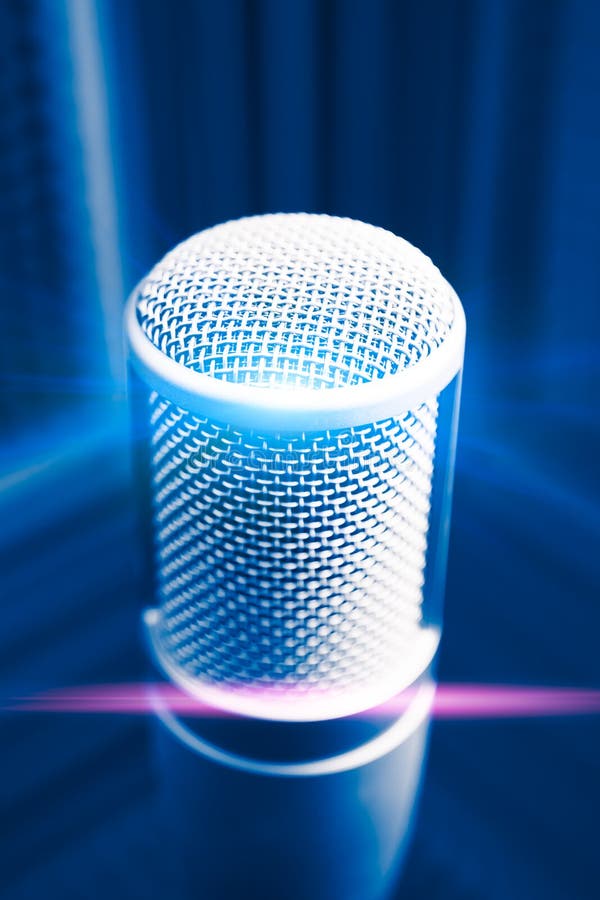 Professional Microphone in Sound Recording Studio, Blue Acoustic Foam ...