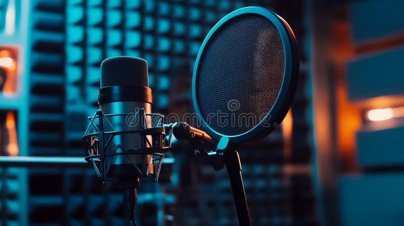 Professional Microphone on Stand in Recording Environment Stock ...