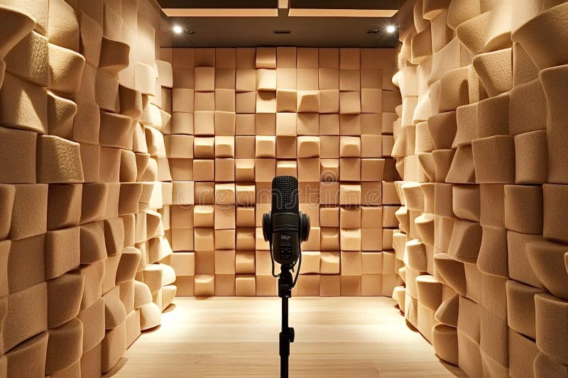 Professional Microphone Standing in Recording Studio with Acoustic ...