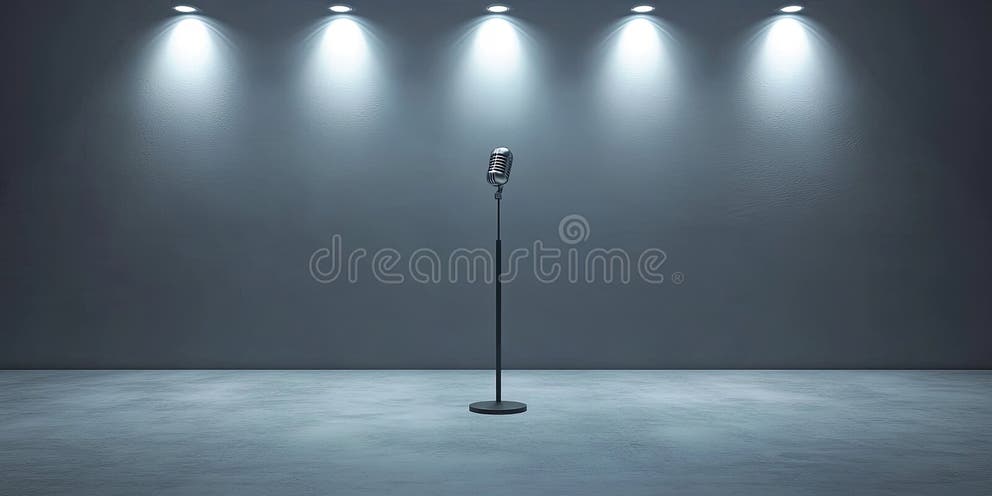 Professional Microphone in a Studio with Spotlight Focus, Studio Microphone Under Bright ...