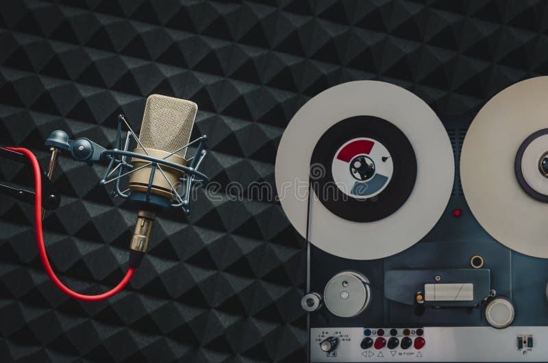 Professional Microphone and Vintage Tape Recorder Stock Image - Image ...