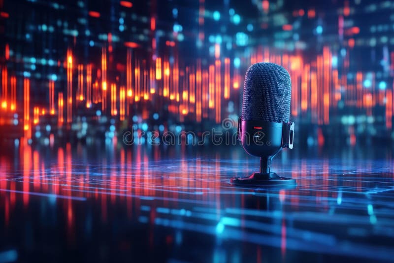 Professional Microphone with Visual Sound Waves Stock Illustration ...