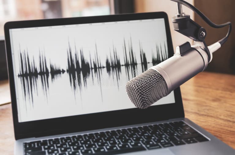 Professional Microphone and Wave Form on the Screen Stock Image - Image ...