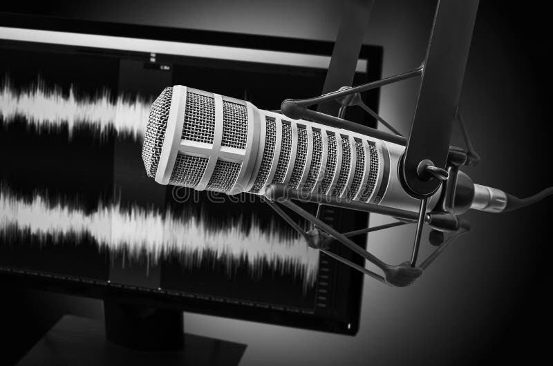 Professional Microphone and Wave Form on the Screen Stock Photo - Image ...