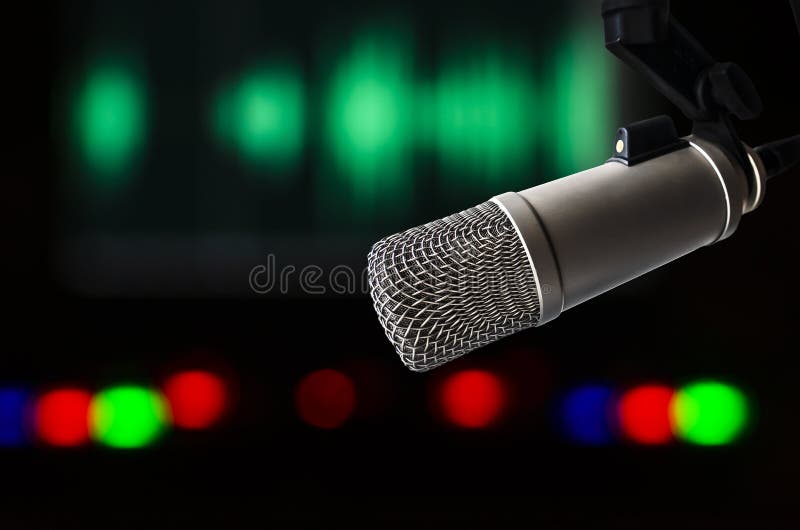 Professional Microphone and Wave Form on the Screen Stock Image - Image ...