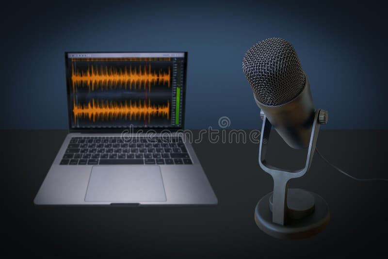 Professional Microphone and Wave Form on the Screen Stock Photo - Image ...
