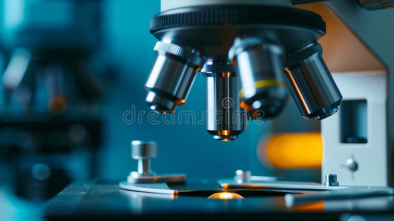Professional Microscope is Illuminating a Sample in a Laboratory Stock ...