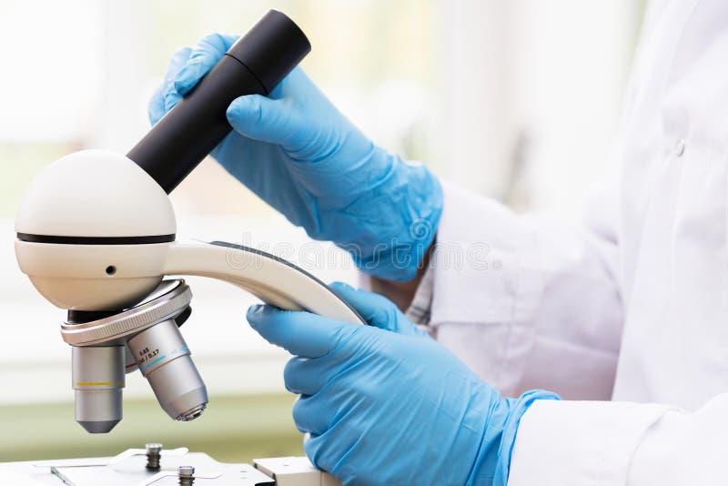 Professional Microscope on a Workplace in a Laboratory Stock Photo ...