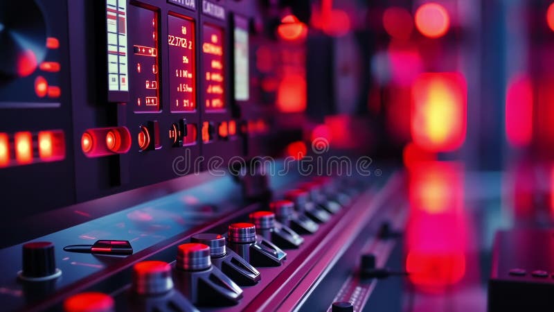Professional Mixing Console Showing Red Digital Display and Faders in ...